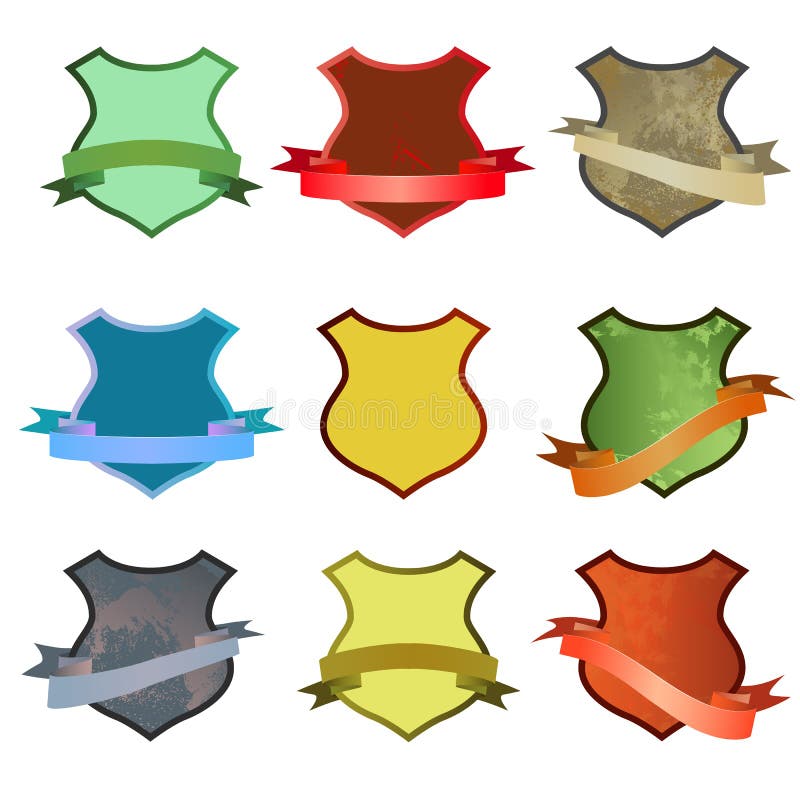 Colored Shields with Ribbon. Stock Vector - Illustration of knightly ...