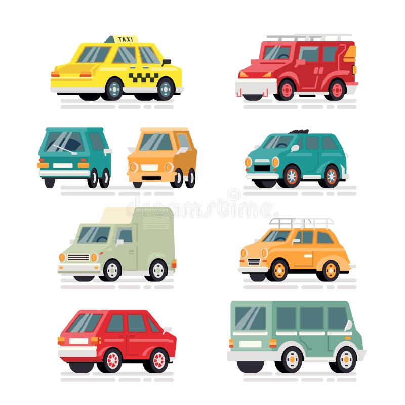 Set of Vector Colorful Cars in Modern Style. Isolated Background Stock ...