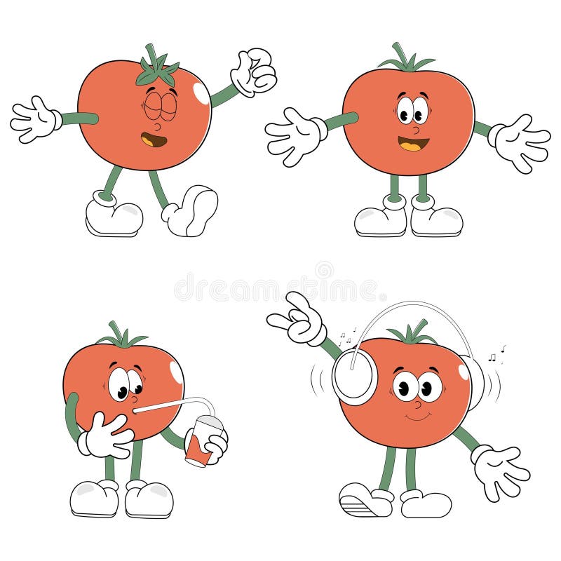Set of Vector Comic Faces from the 70s. Groovy Tomato Stock Vector ...