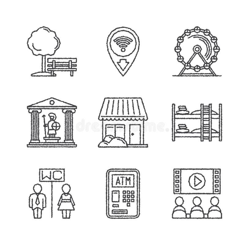 Set of Vector Common Map Icons in Sketch Style Stock Vector ...