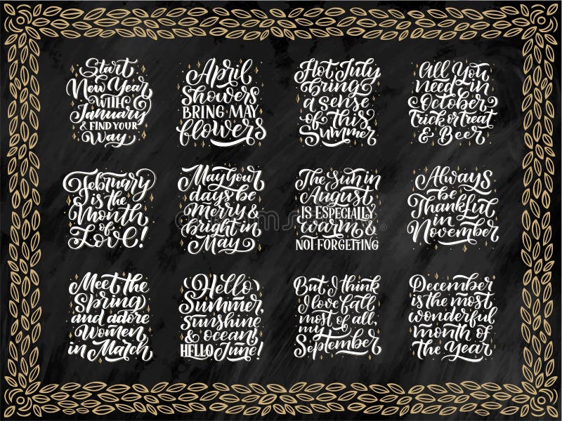 Set of Compositions for Every Months, Calendar, Planner Template. Hand ...