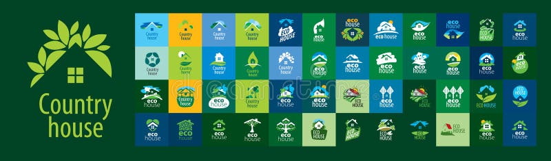 A Set of Vector Country House Logos on a Green Background Stock Vector ...