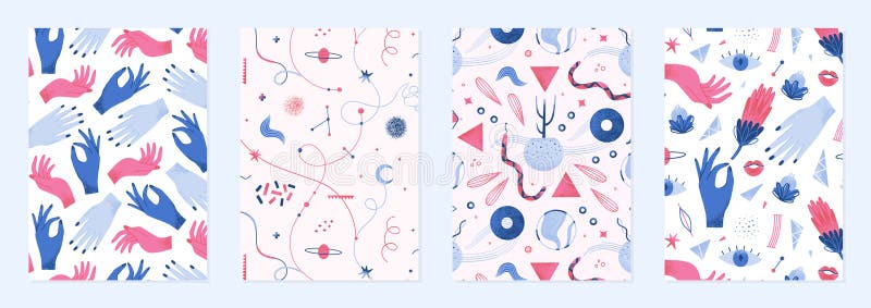 Set of Vector Covers with Mysterious Mythical Textured Elements. Hand ...