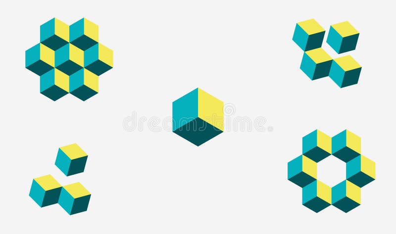 SET of Vector Cubes Elements in Blue and Yellow Stock Vector ...