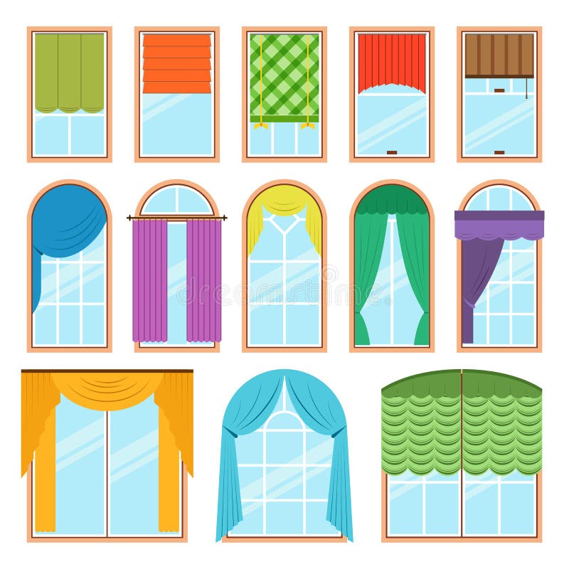 Set of Vector Curtains Different Forms in Flat Style. Waving Hanging ...