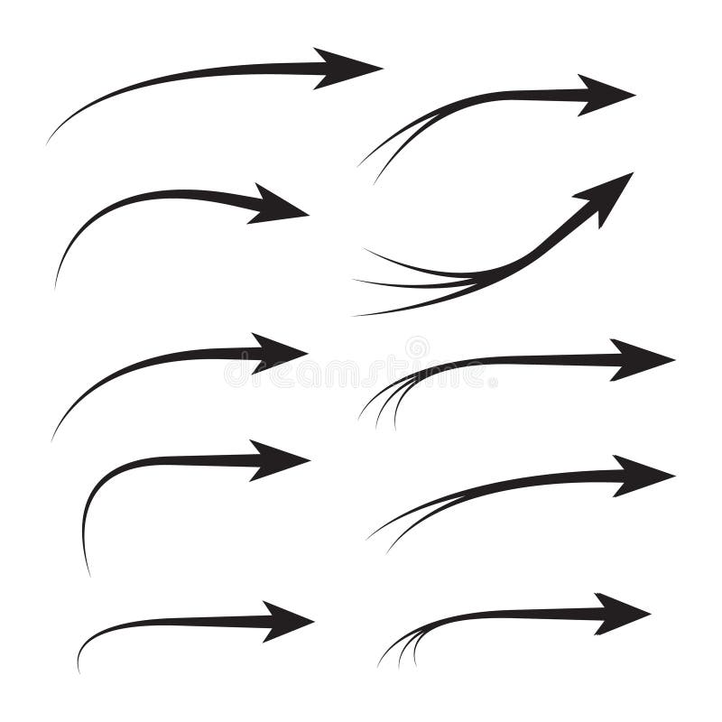 Set of Vector Curved Arrows Hand Drawn. Collection of Pointers. Stock ...