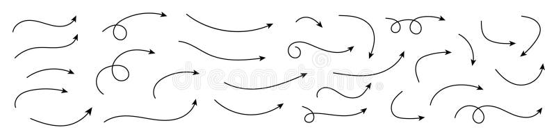 Set of Vector Curved Arrows Hand Drawn. Sketch Doodle Style. Collection ...