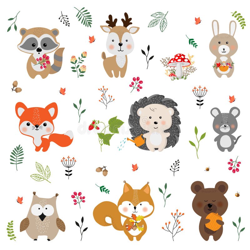 Set of Vector Cute Animals in Cartoon Style. a Collection of Small ...
