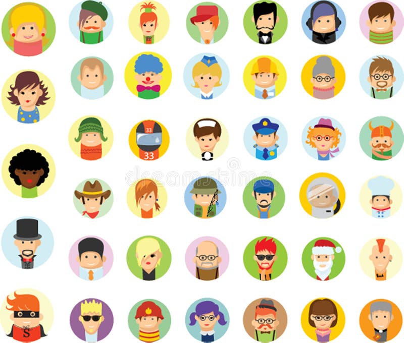 Set of Vector Cute Character Avatar Profession Icons in Flat Design ...