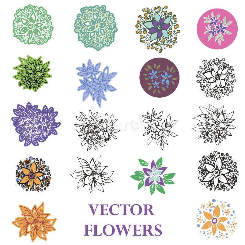 Set of Vector Design of Flowers Stock Vector - Illustration of floral ...