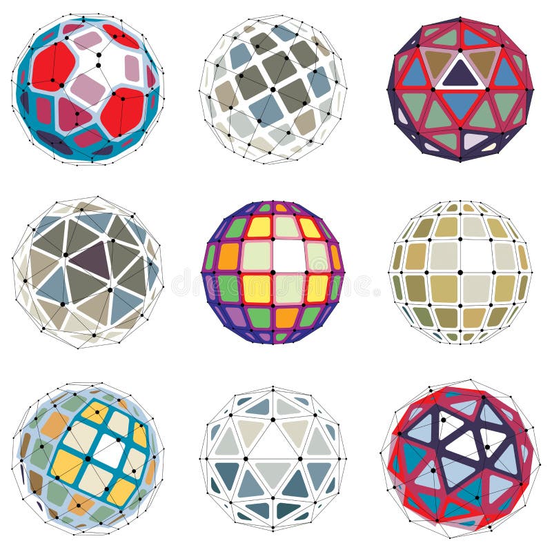 Set of Vector Dimensional Wireframe Low Poly Objects, Spherical Stock ...