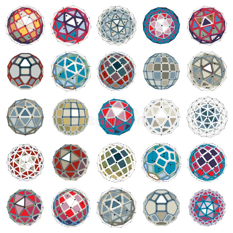 Set of Vector Dimensional Wireframe Low Poly Objects, Spherical Stock ...