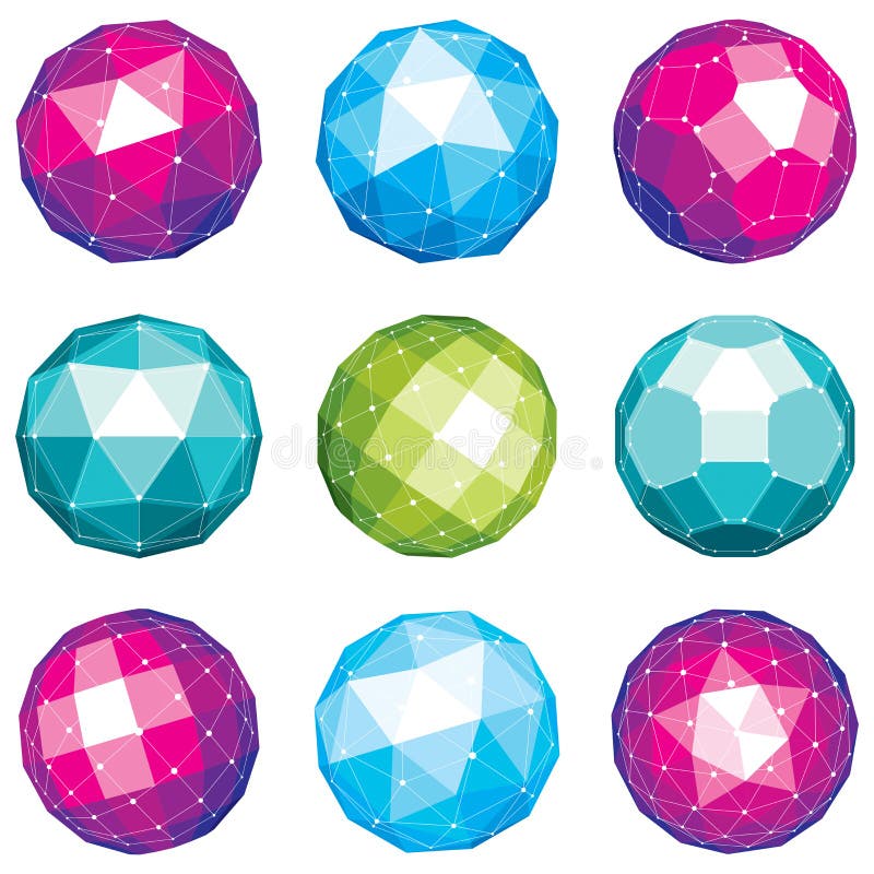Set of Vector Dimensional Wireframe Low Poly Objects, Spherical Stock ...