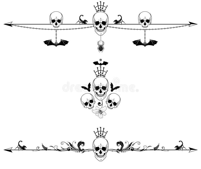 Set of horror borders stock vector. Illustration of bone - 100099776