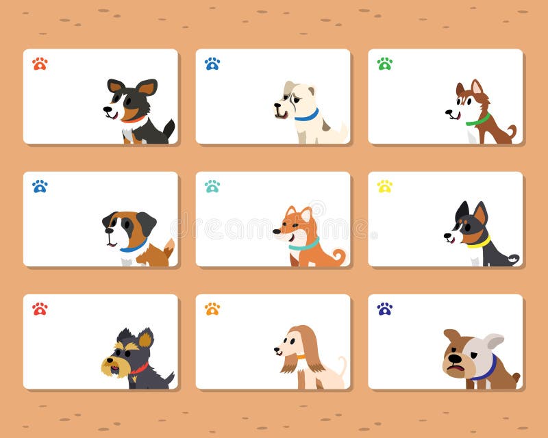 Vector Dogs Card Template Set Stock Vector - Illustration of bulldog ...