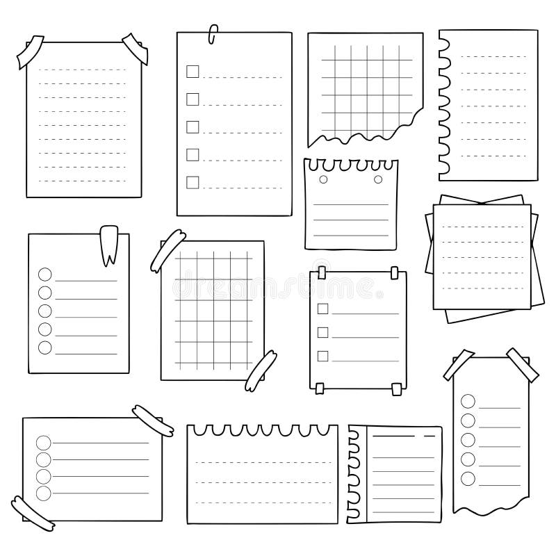 Set Vector Doodle Sheets of Notebooks. Hand-drawn Paper with Stripes ...