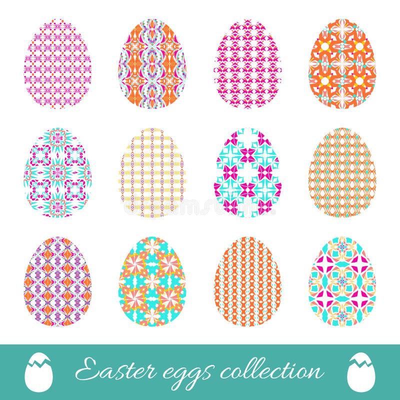 Set of Vector Easter Eggs with Spring Ornament. Collection of ...