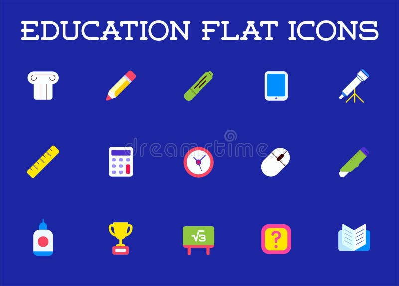 Set of Vector Education Flat Icons Stock Vector - Illustration of flat ...
