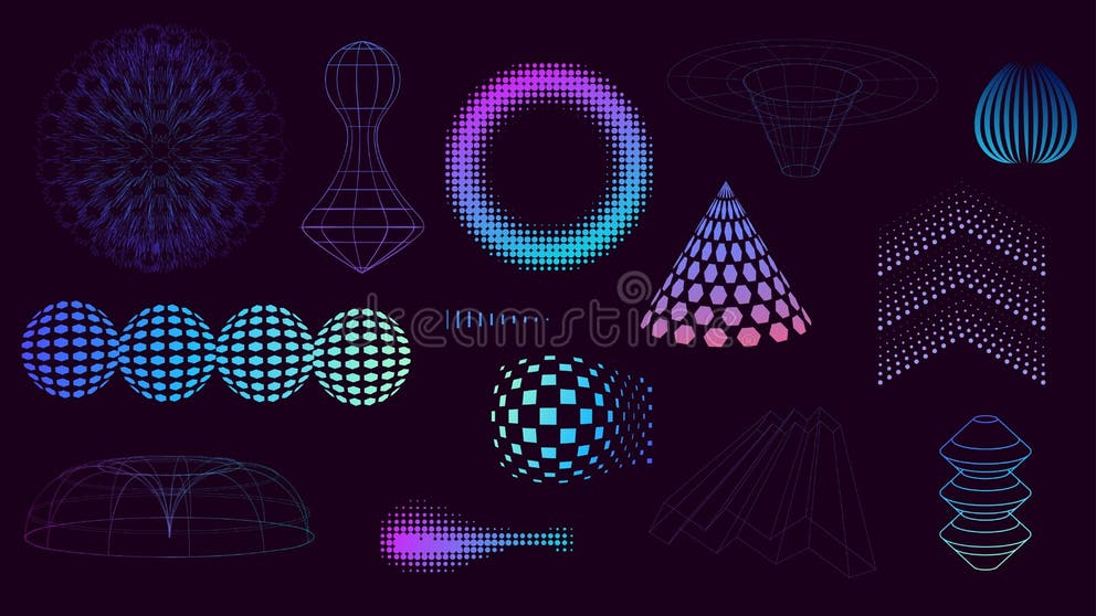 Set of Vector Elements in Retrofuturism Style Stock Vector - Illustration of glitch, element ...