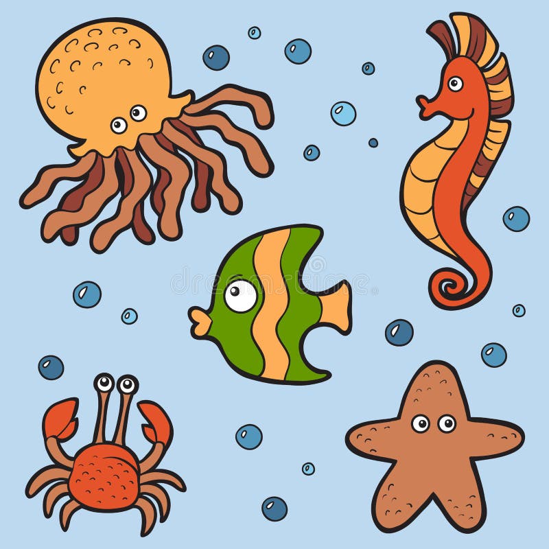 Set of Vector Elements (sea Life) Stock Vector - Illustration of ...