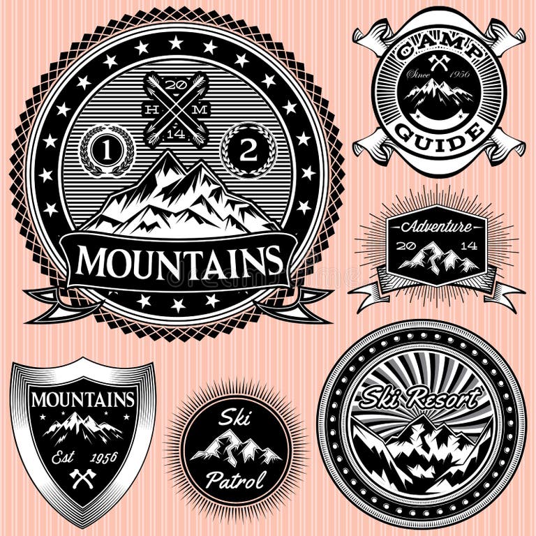 Set of Vector Emblems with Mountains Stock Vector - Illustration of ...