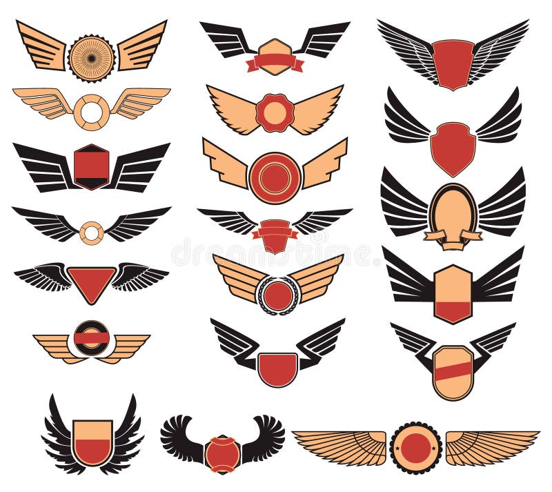 Set of the Vector Emblems with Wings Stock Vector - Illustration of ...