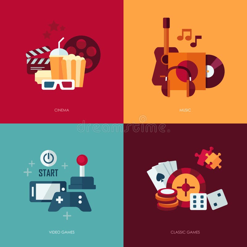 Set of Vector Entertainment Flat Design Illustrations Stock Vector ...
