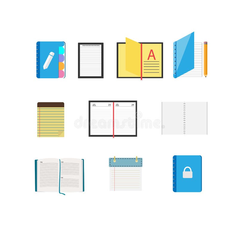 Set of Vector Exercise Books, Diary Notes, To Do Lists, Plans and ...