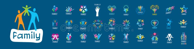 A Set of Vector Family Logos on a Blue Background Stock Vector ...