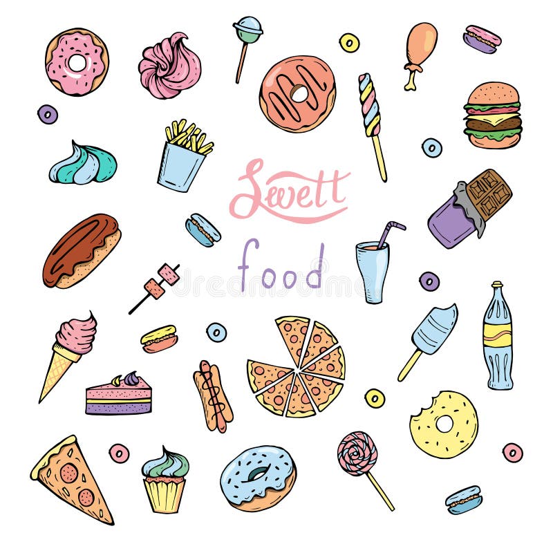 Set of Vector Fast Food and Sweets Stock Vector - Illustration of ...