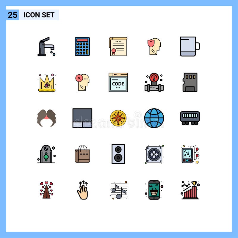 Set of 25 Vector Filled Line Flat Colors on Grid for Cup, User ...