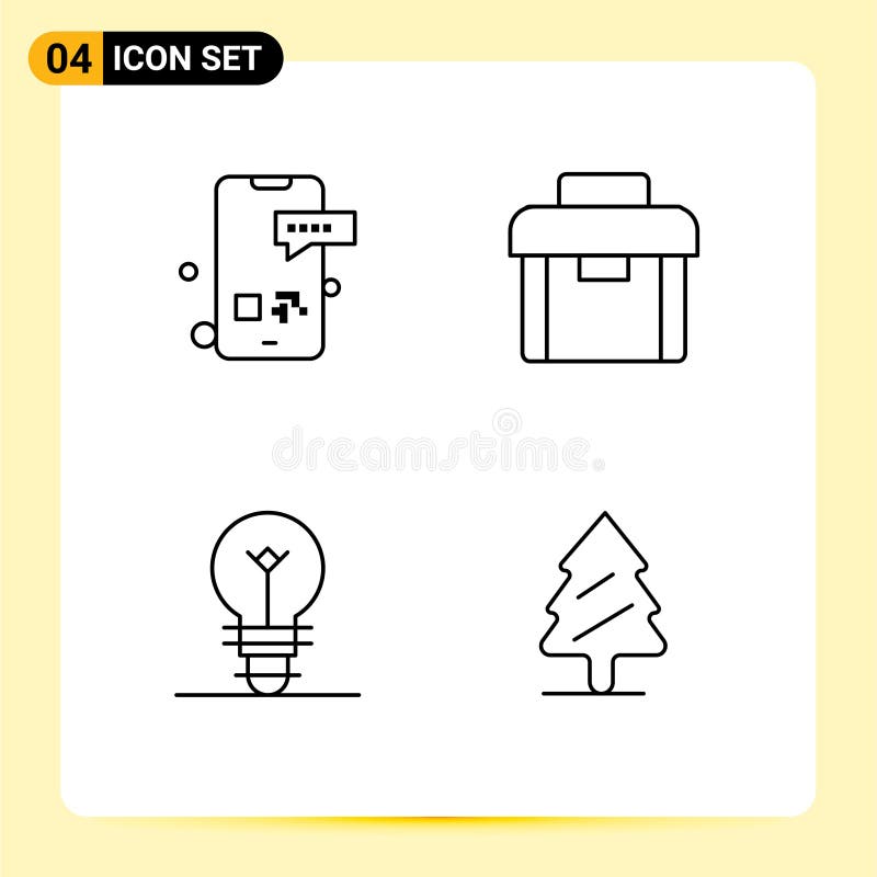 Set of 4 Vector Filledline Flat Colors on Grid for Communication, Bulb ...