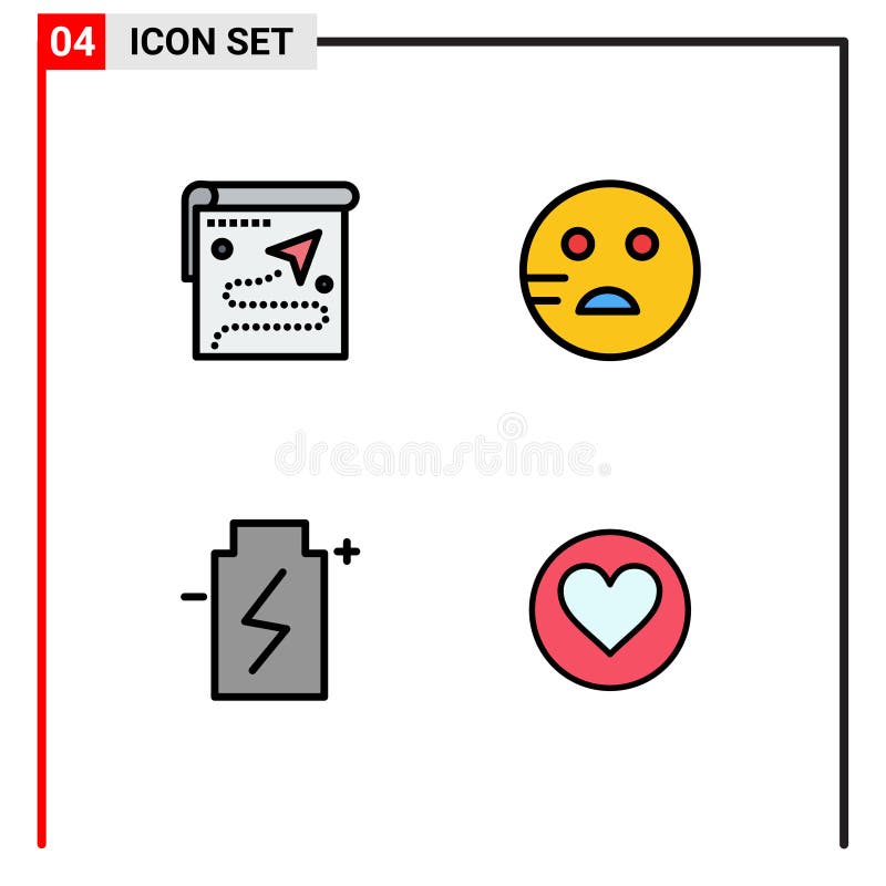 Filledline Flat Color Pack of 4 Universal Symbols of Map, Eco ...