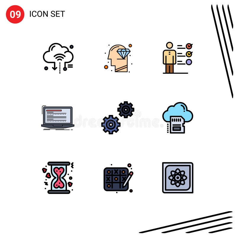 Set Of 9 Vector Filledline Flat Colors On Grid For Script Computer Perfection Coding