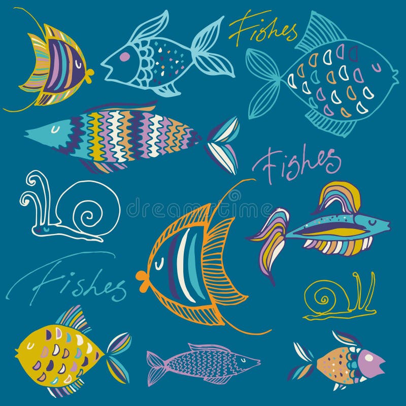 Set of vector fishes stock vector. Illustration of creative - 67965544