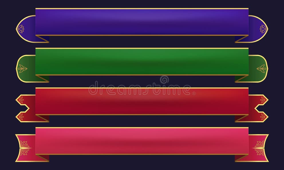 Set of Vector Flags, Horizontal Banner Flag Template with Golden Frame ...