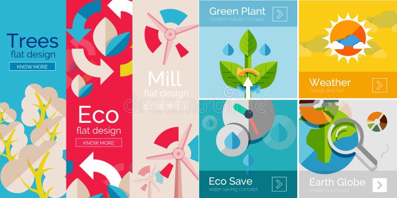 Set of Vector Flat Banner Concepts Stock Vector - Illustration of leaf ...