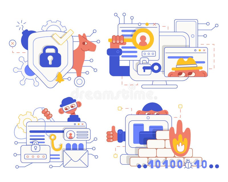 Set Vector Flat Cartoon Illustrations. Data Protection on the Internet ...