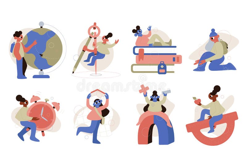 Set Vector Flat Cartoon Illustrations. Illustrations on a School Theme ...