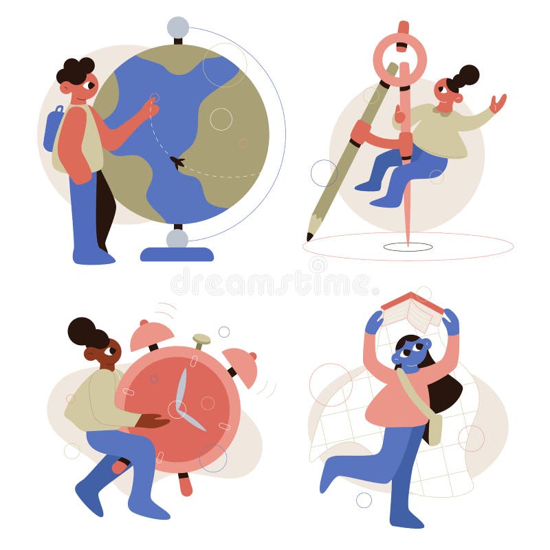 Set Vector Flat Cartoon Illustrations. Illustrations on a School Theme ...