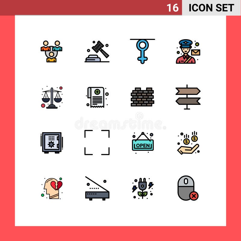 Modern Set of 16 Flat Color Filled Lines and Symbols Such As Postman ...