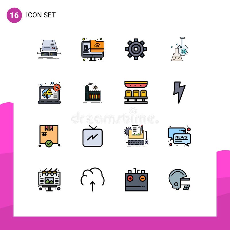 Set of 16 Vector Flat Color Filled Lines on Grid for Tube, Lab, Screen ...