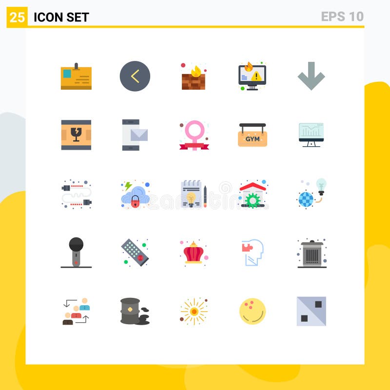 Set of 25 Vector Flat Colors on Grid for Back, Arrow, Protection, Fire ...