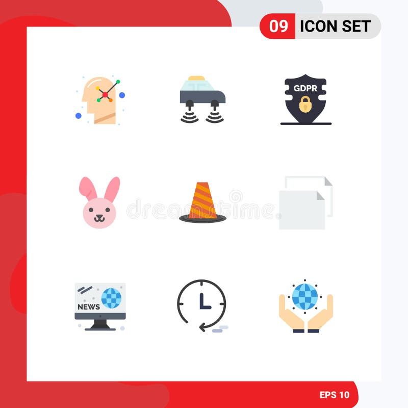 Set of 9 Vector Flat Colors on Grid for Protection, Rabbit, Wifi ...