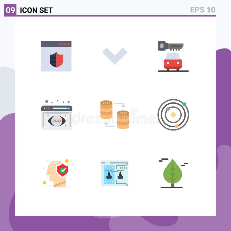 Set Of 9 Vector Flat Colors On Grid For Share Sql Key Server Data Visualization Stock Vector