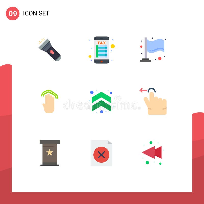 Set of 9 Vector Flat Colors on Grid for Up, Arrow, Flag, Multiple Tap ...