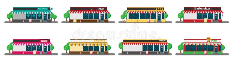 Set of Vector Flat Design Restaurants and Shops Facade Stock Vector ...