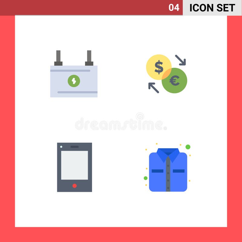 Set of 4 Vector Flat Icons on Grid for Accumulator, Devices, Power ...