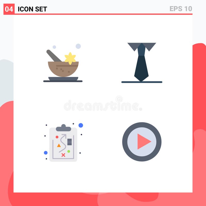 Set of 4 Vector Flat Icons on Grid for Aromatic, Strategy, Spa, Teacher ...
