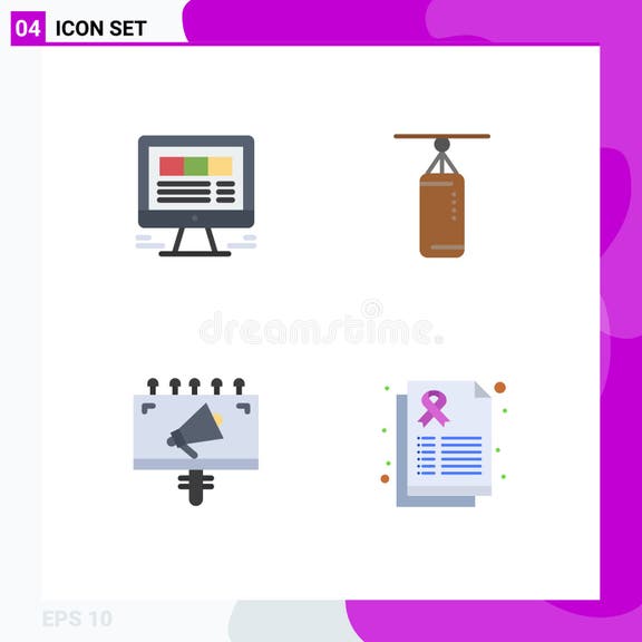 Set of 4 Vector Flat Icons on Grid for Browser, Ad, Internet, Boxing ...